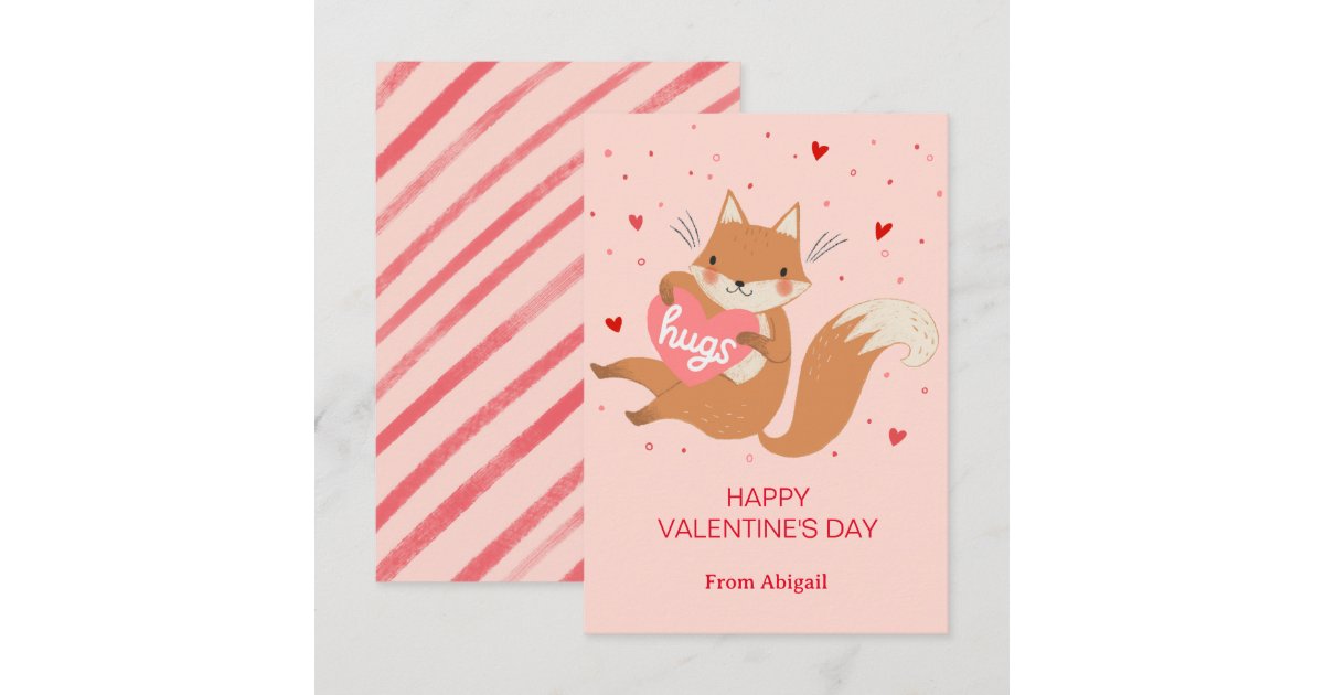 Cute Fox Kids Classroom Valentine Note Card | Zazzle