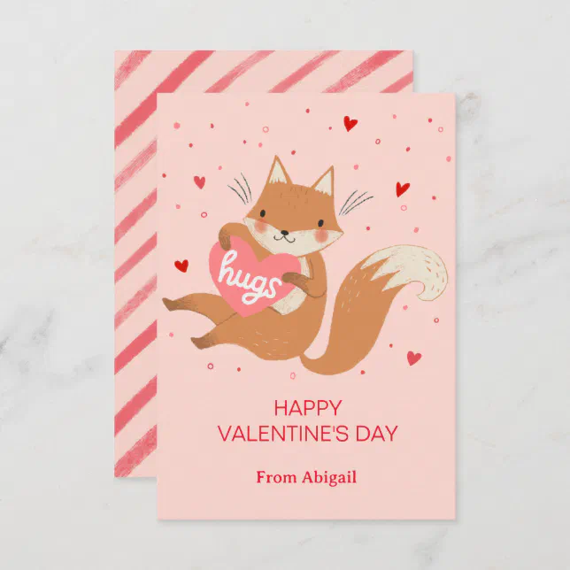 Cute Fox Kids Classroom Valentine Note Card | Zazzle