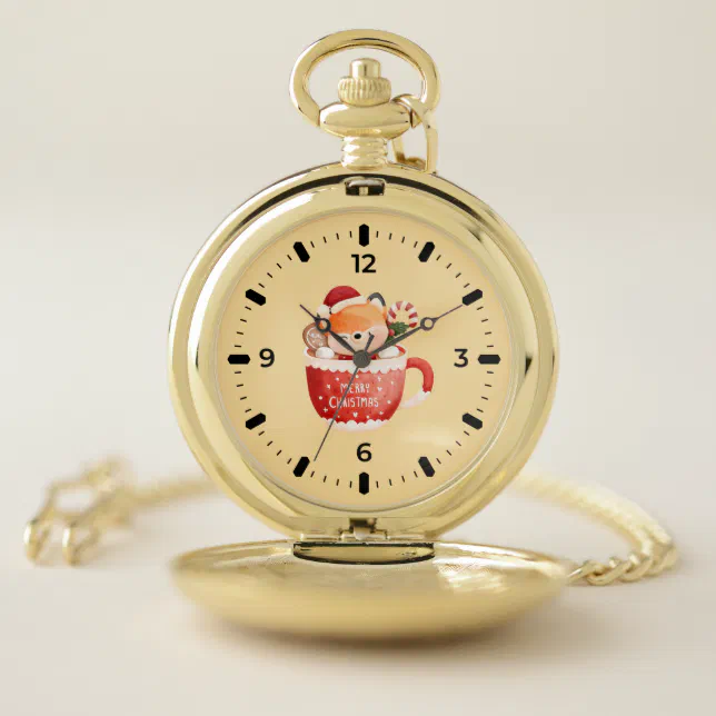 Cute Fox Merry Christmas Pocket Watch | Zazzle