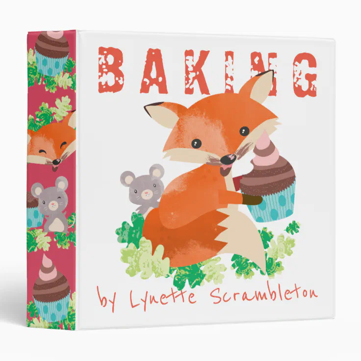 Cute fox mouse cupcake baking recipe cookbook 3 ring binder | Zazzle