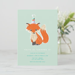 Cute Fox Party Hat Woodland Birthday Invitation | Zazzle