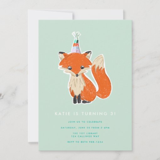 Cute Fox Party Hat Woodland Birthday Invitation | Zazzle