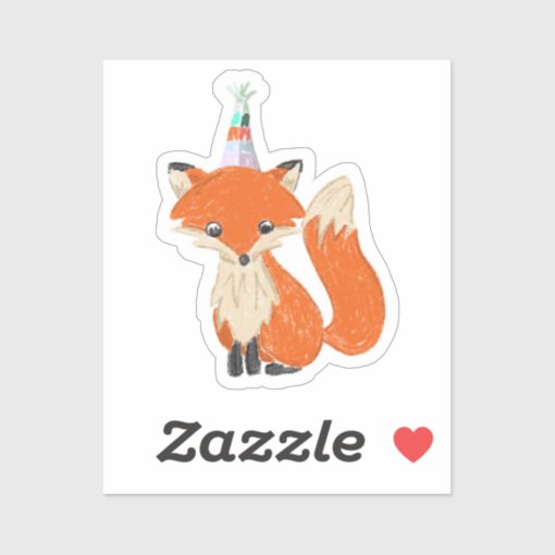 Cute Fox Party Hat Woodland Birthday Sticker | Zazzle