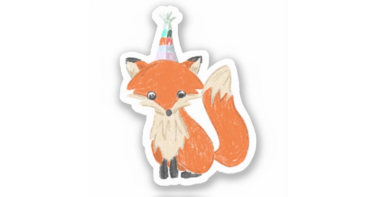 Cute Fox Party Hat Woodland Birthday Sticker | Zazzle