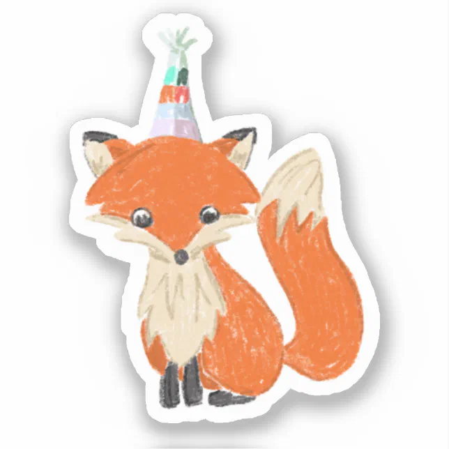 Cute Fox Party Hat Woodland Birthday Sticker | Zazzle