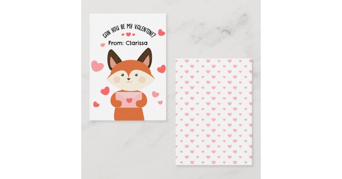 Cute Fox Valentines Day Card Kids with Hearts | Zazzle