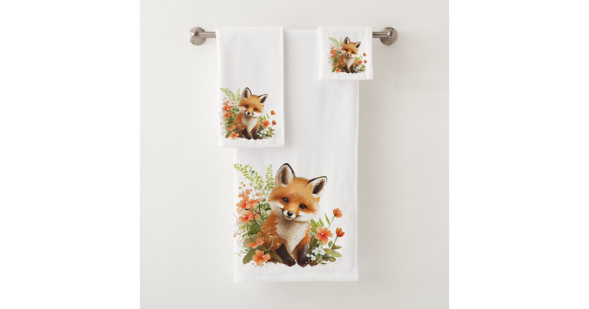 Cute Fox with Flowers Bath Towel Set | Zazzle