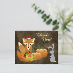 Cute Fox Woodland Animals Golden Autumn Thank You Postcard | Zazzle