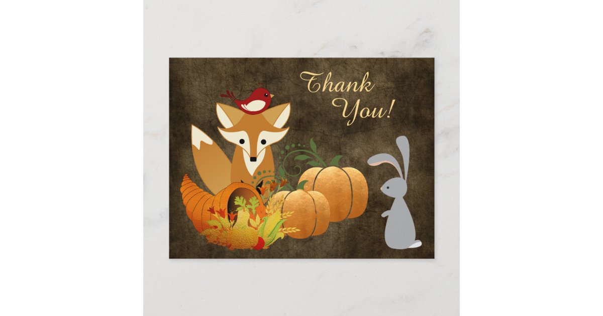 Cute Fox Woodland Animals Golden Autumn Thank You Postcard | Zazzle