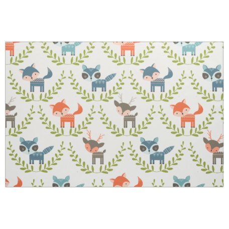 Cute Woodland Fox Pattern Fabric | Zazzle.com
