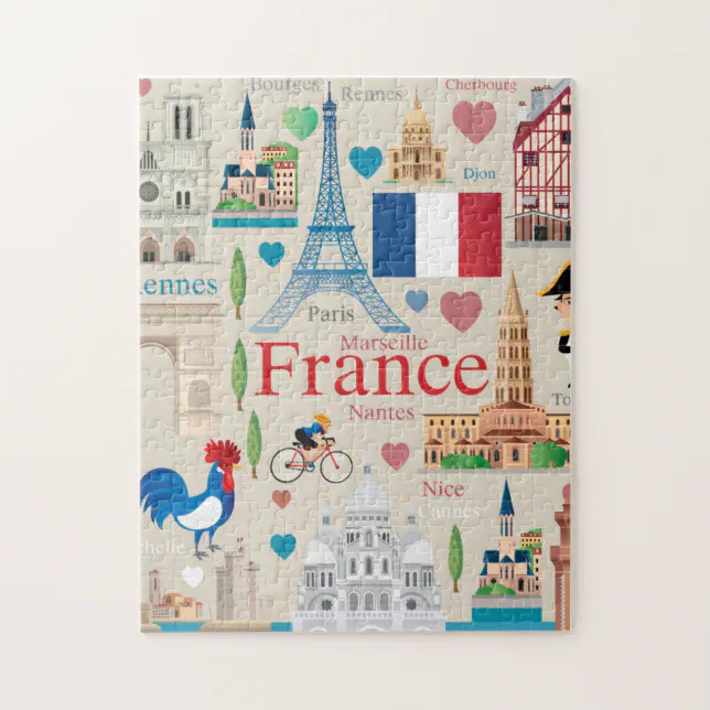 Cute France Icons Jigsaw Puzzle | Zazzle