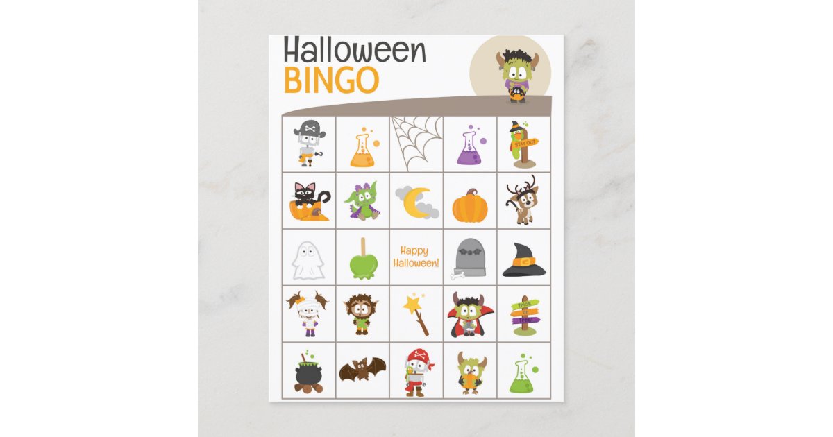 Cute Frankenstein & Spider Halloween BINGO Board! | Zazzle