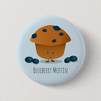 Cute Friendly Blueberry Muffin Cartoon Character Button | Zazzle