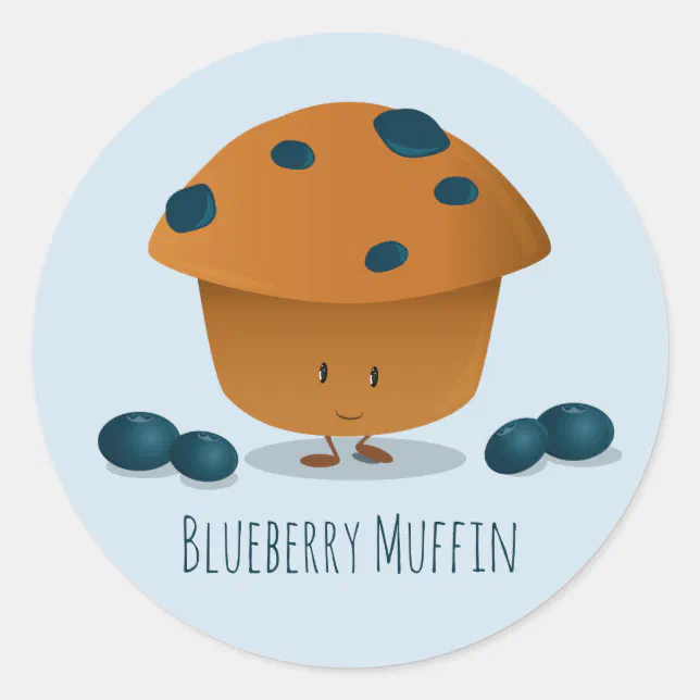 Cute Friendly Blueberry Muffin Cartoon Character Classic Round Sticker ...