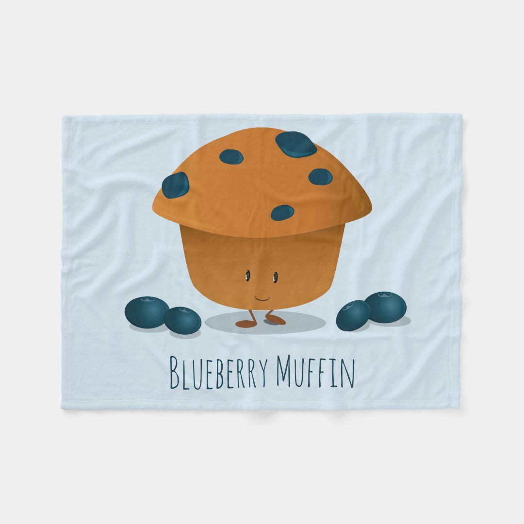 Cute Friendly Blueberry Muffin Cartoon Character Fleece Blanket | Zazzle