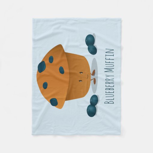 Cute Friendly Blueberry Muffin Cartoon Character Fleece Blanket | Zazzle
