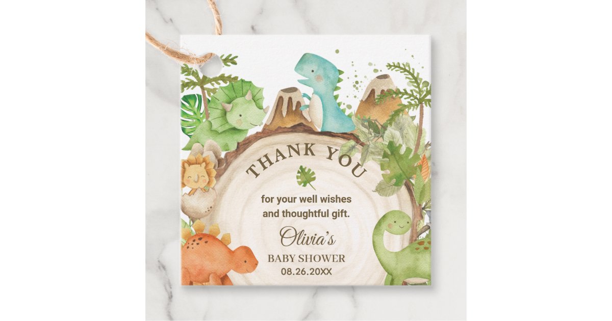 Cute Friendly Dinosaur Baby Shower Birthday Favor Favor Tags | Zazzle