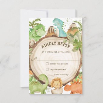 Cute Friendly Dinosaurs Baby Shower 1st Birthday RSVP Card | Zazzle