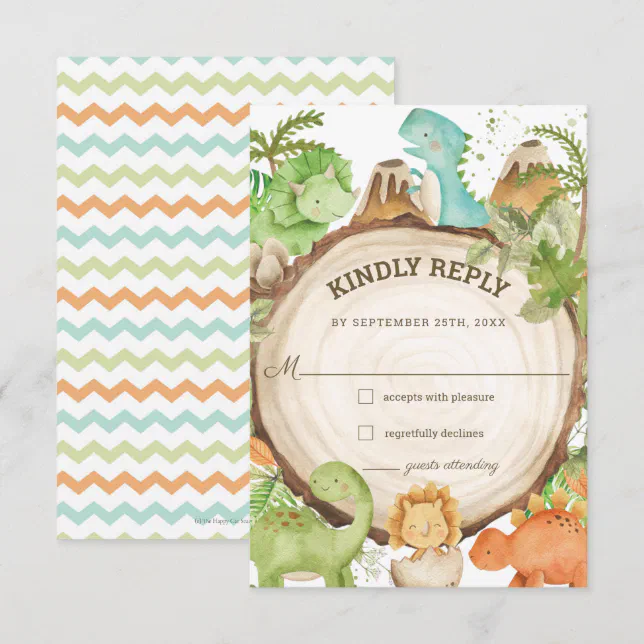 Cute Friendly Dinosaurs Baby Shower 1st Birthday RSVP Card | Zazzle