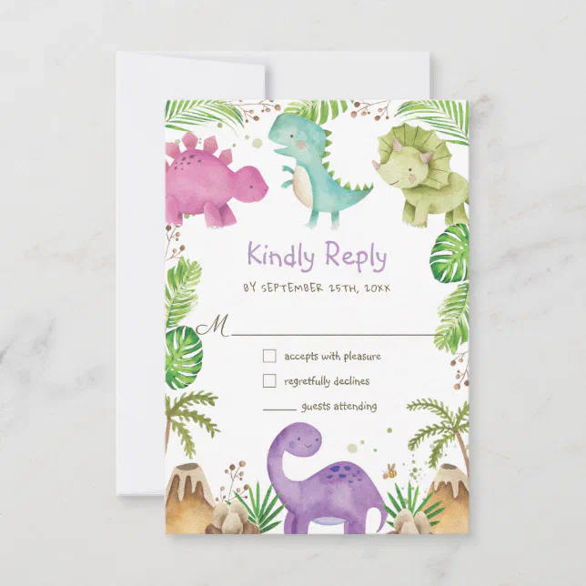 Cute Friendly Dinosaurs Baby Shower 1st Birthday RSVP Card | Zazzle