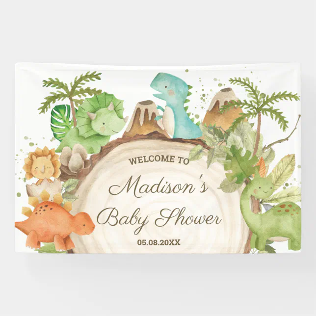 Cute Friendly Dinosaurs Baby Shower Backdrop Banner | Zazzle