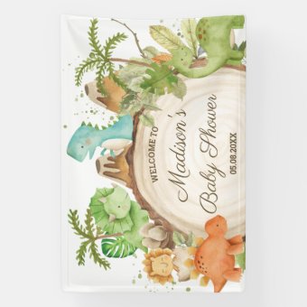 Cute Friendly Dinosaurs Baby Shower Backdrop Banner | Zazzle