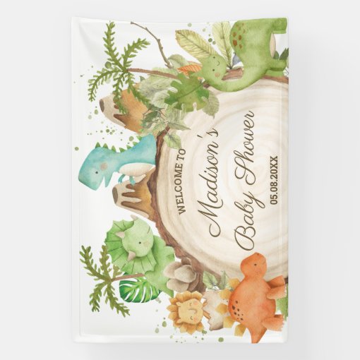 Cute Friendly Dinosaurs Baby Shower Backdrop Banner | Zazzle