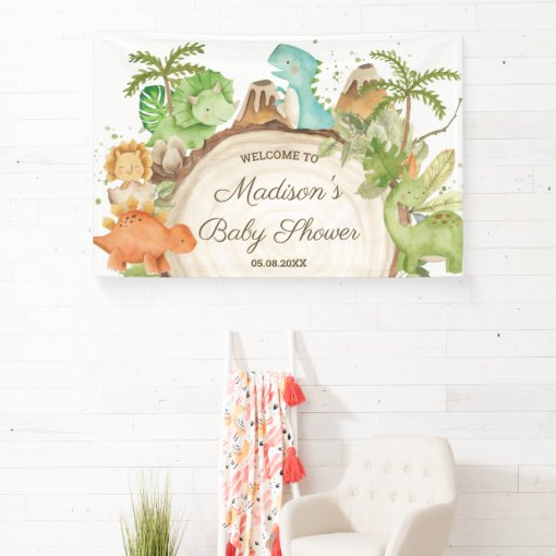 Cute Friendly Dinosaurs Baby Shower Backdrop Banner | Zazzle
