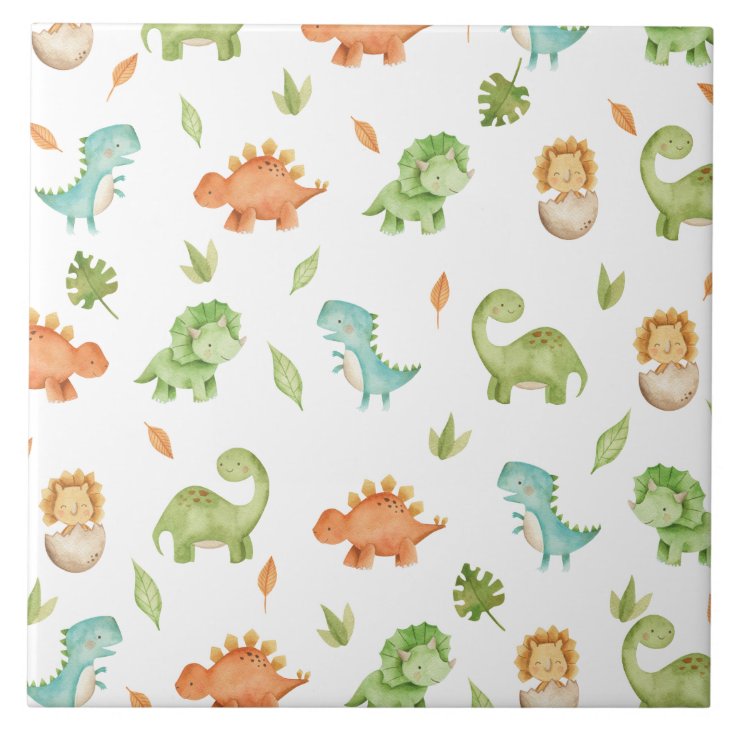 Cute Friendly Dinosaurs Party T-Rex Brontosaurus Ceramic Tile | Zazzle