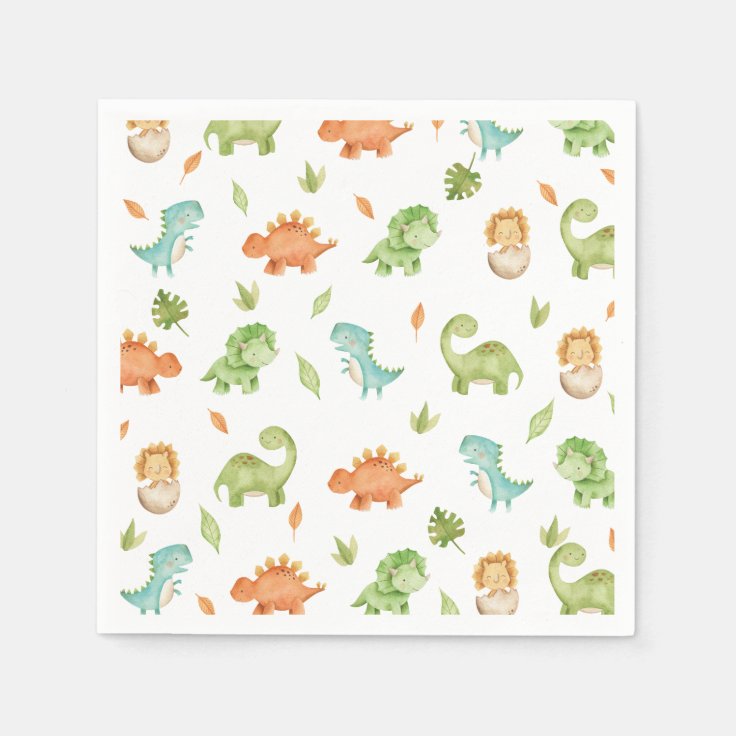 Cute Friendly Dinosaurs Party T-Rex Brontosaurus Napkins | Zazzle