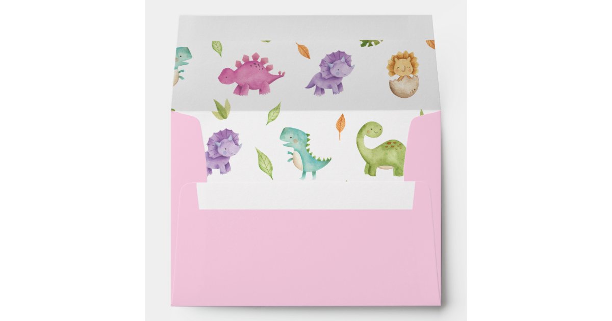 Cute Friendly Pink Purple Dinosaurs 5x7 Card A7 Envelope | Zazzle