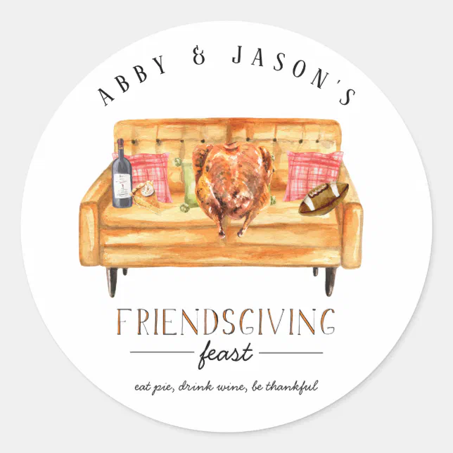 Cute Friendsgiving Thanksgiving Dinner Thank You Classic Round Sticker ...