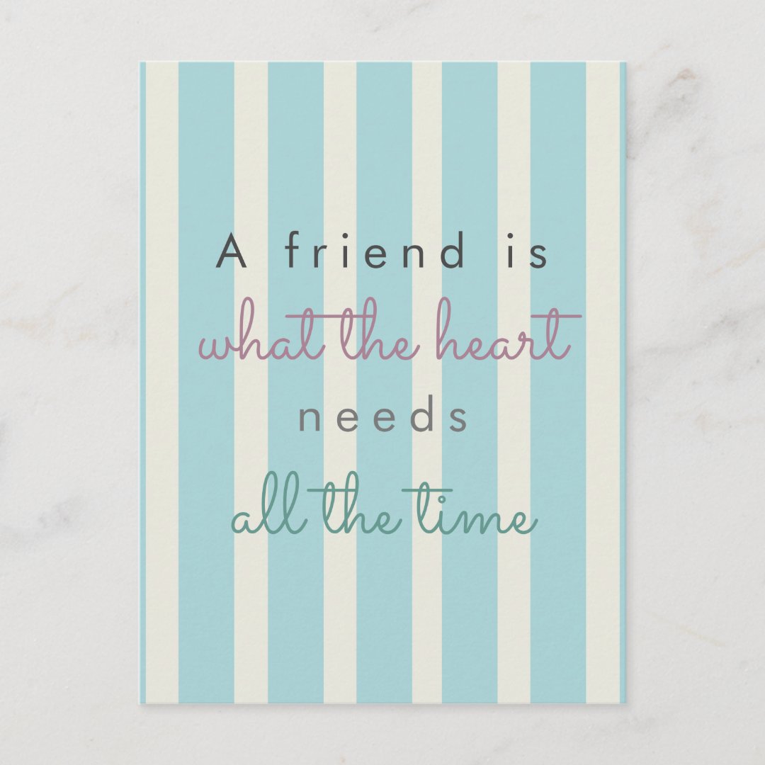 cute friendship quote inspirational blue stripes postcard | Zazzle