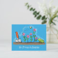 Cute frog and bee in garden cartoon illustration postcard | Zazzle