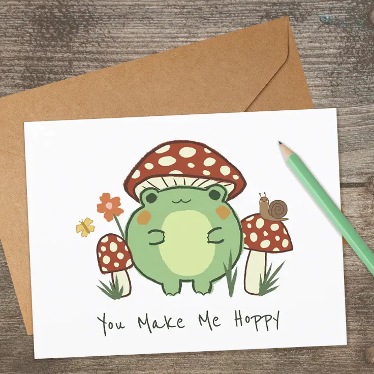 Cute Frog and Mushroom | You Make Me Hoppy Card | Zazzle