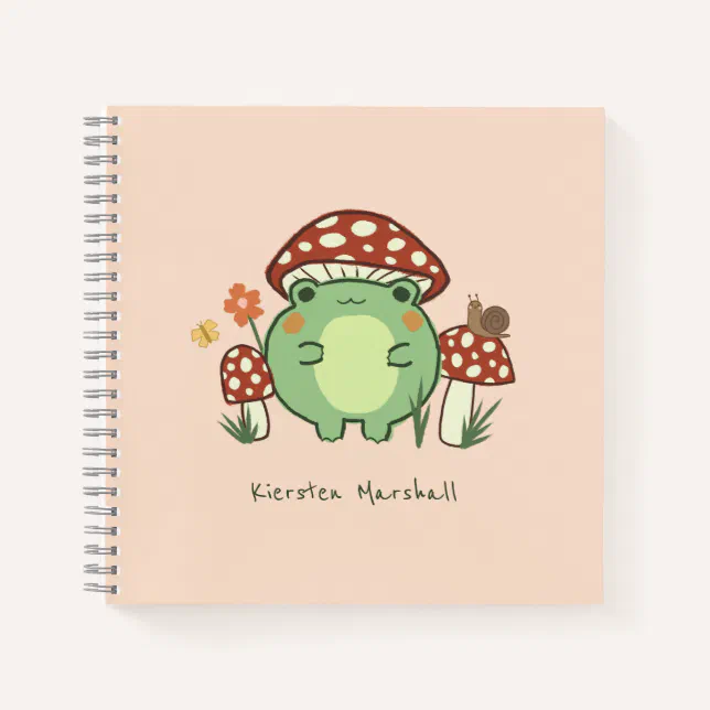 Cute Frog and Mushrooms Cartoon | Name Notebook | Zazzle