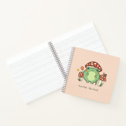 Cute Frog and Mushrooms Cartoon | Name Notebook | Zazzle