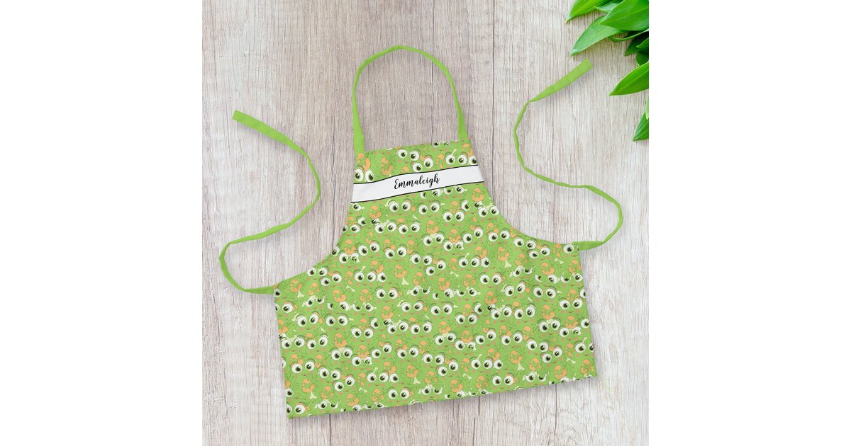 Cute Frog Face Pattern Monogrammed Apron | Zazzle
