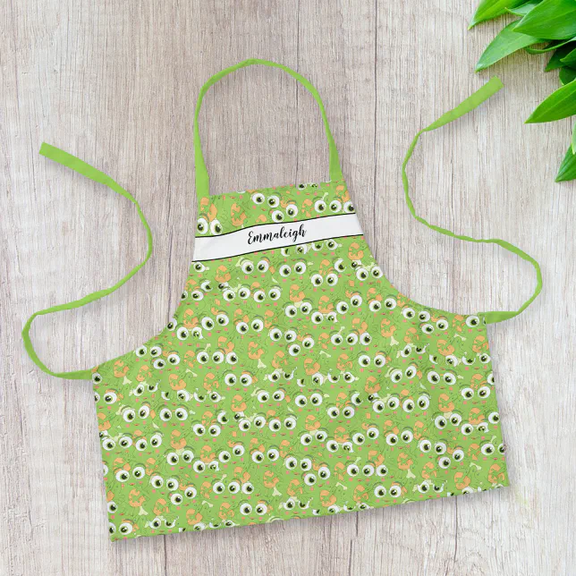 Cute Frog Face Pattern Monogrammed Apron | Zazzle