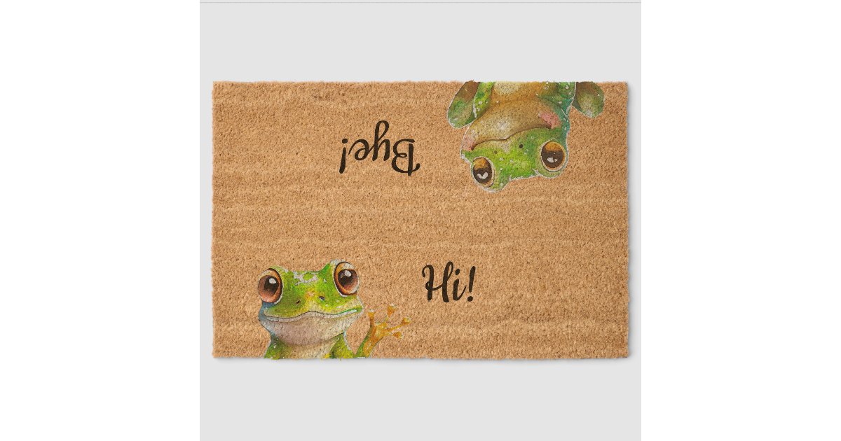 Cute Frog Hi Bye Welcome Fiber Doormat | Zazzle