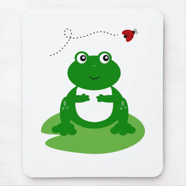 Cute Frog On Lily Pad with Ladybug Illustration Mouse Pad | Zazzle