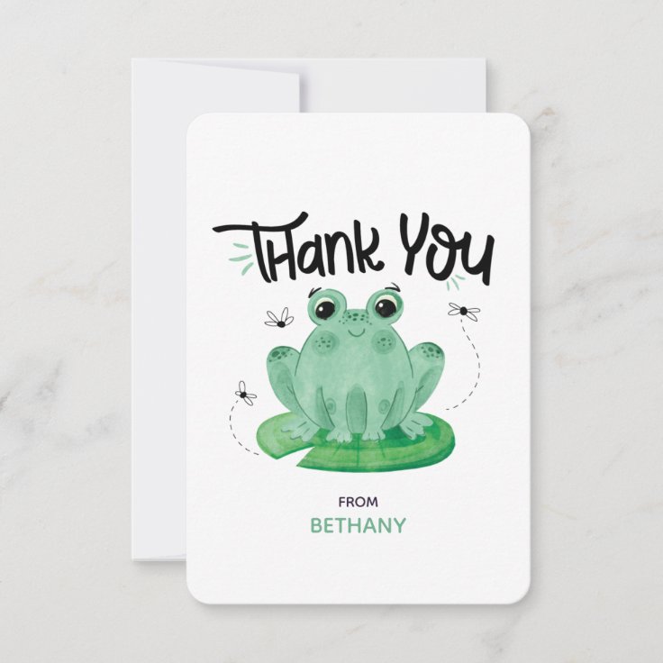 Cute Frog Personalized Flat Thank You Card | Zazzle