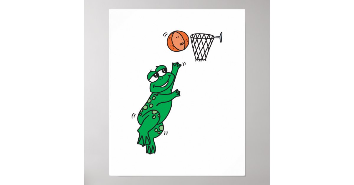 cute frog playing basketball poster | Zazzle