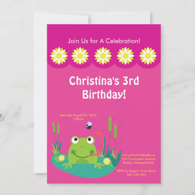 Cute Frog Pond Birthday Party Invitation | Zazzle