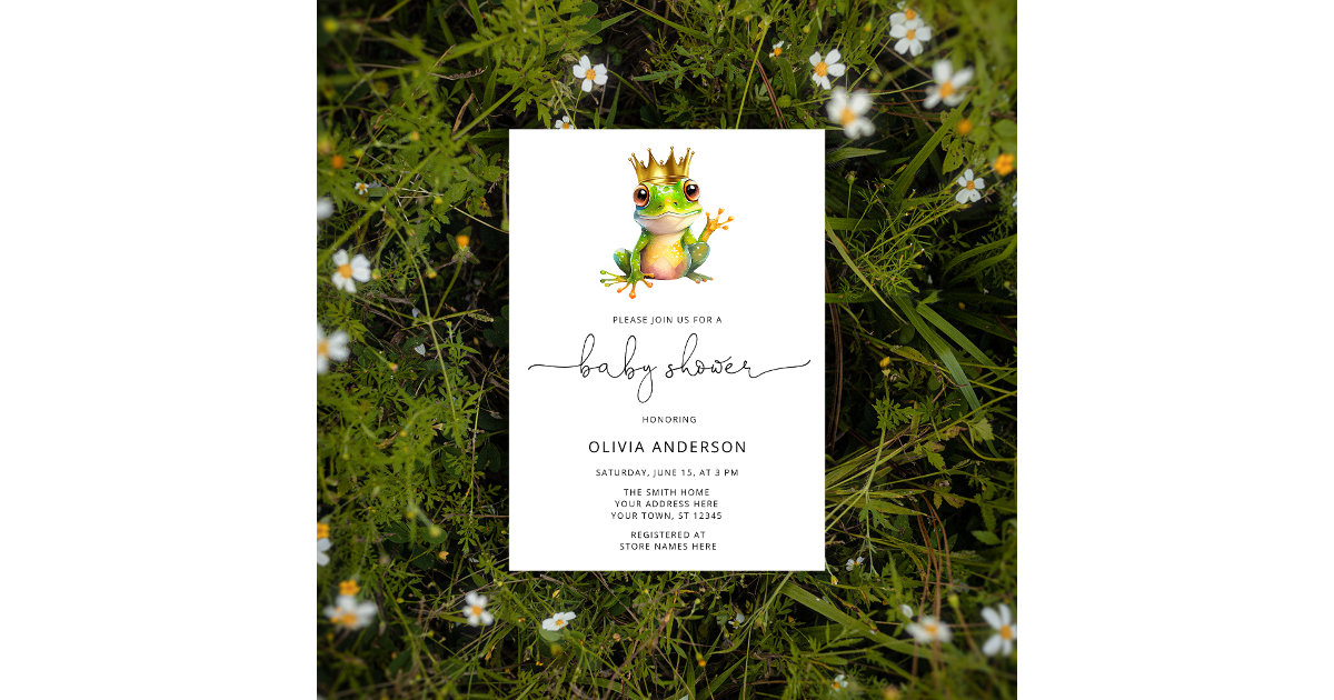 Cute Frog Prince Green & Gold Baby Shower Invitation | Zazzle