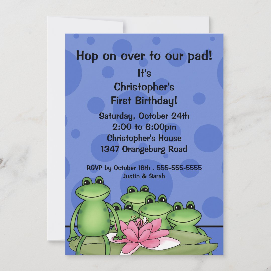 Cute Frogs on Lily Pad 1st Birthday Invitation | Zazzle