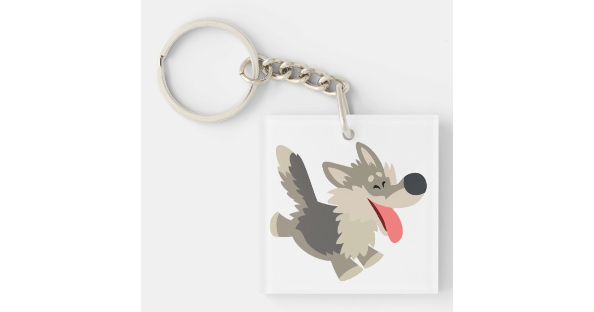 Cute Frolicsome Cartoon Wolf Acrylic Keychain | Zazzle