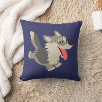 Cute Frolicsome Cartoon Wolf Pillow | Zazzle