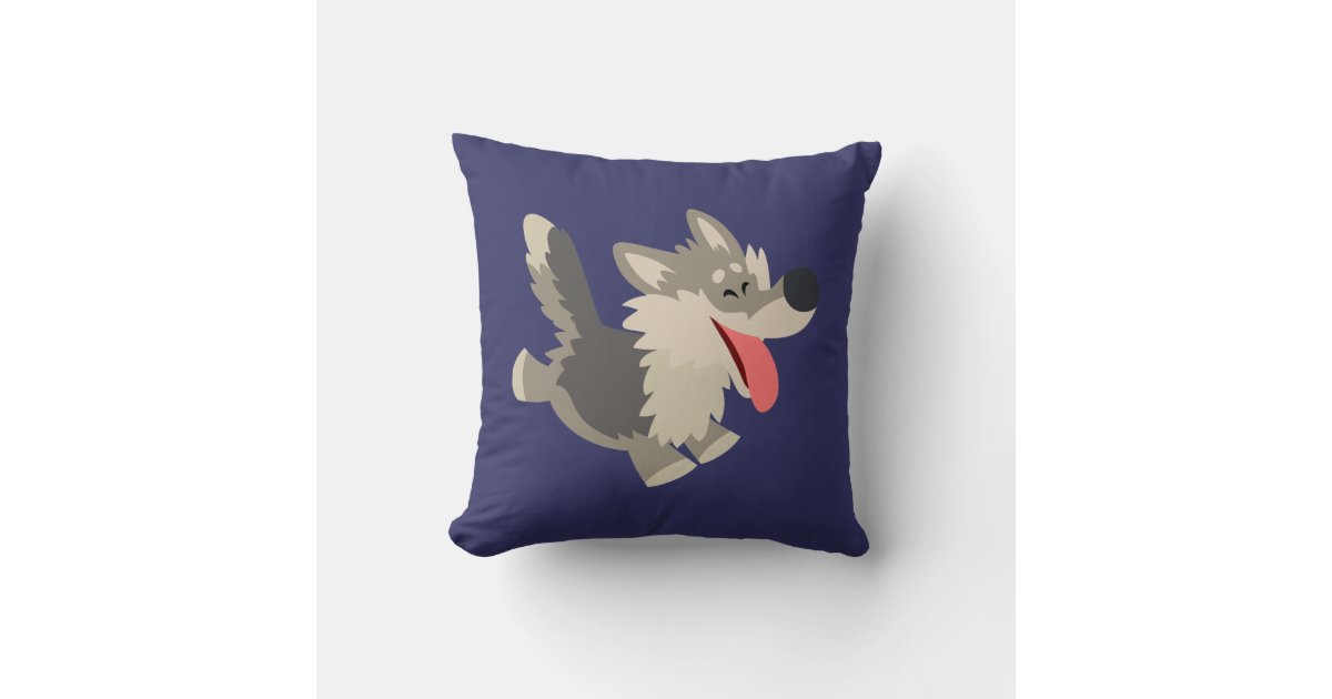 Cute Frolicsome Cartoon Wolf Pillow | Zazzle