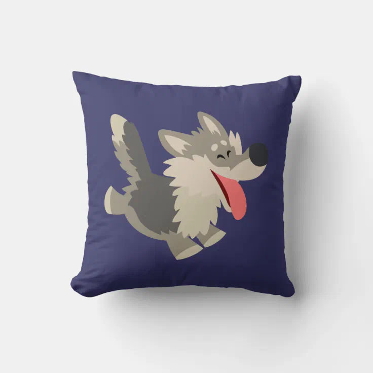 Cute Frolicsome Cartoon Wolf Pillow | Zazzle